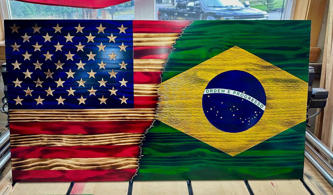 Rustic American Brazil Split Flag - Etsy