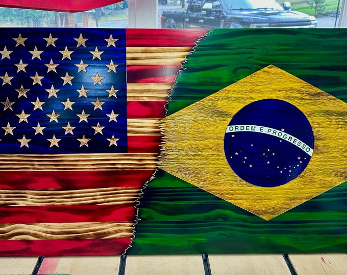 Rustic American Brazil Split Flag - Etsy