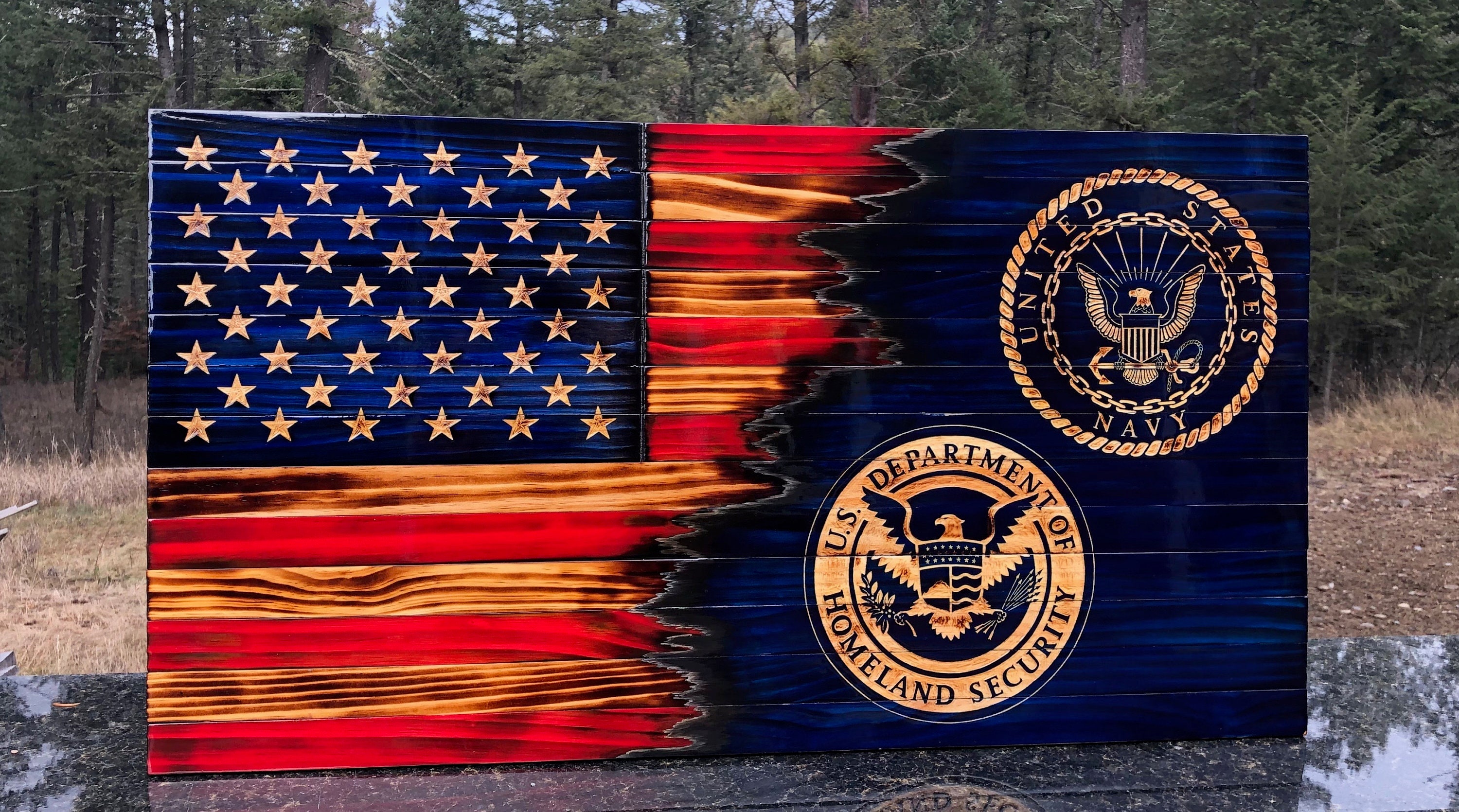 Rustic Flag With Hand Carved Emblem Design - Etsy