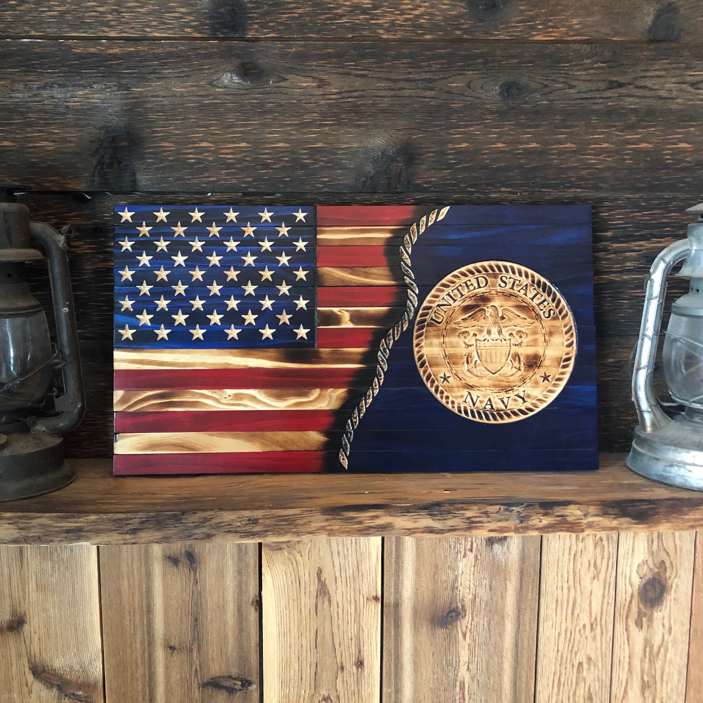 Rustic American Military Split Flag - Etsy