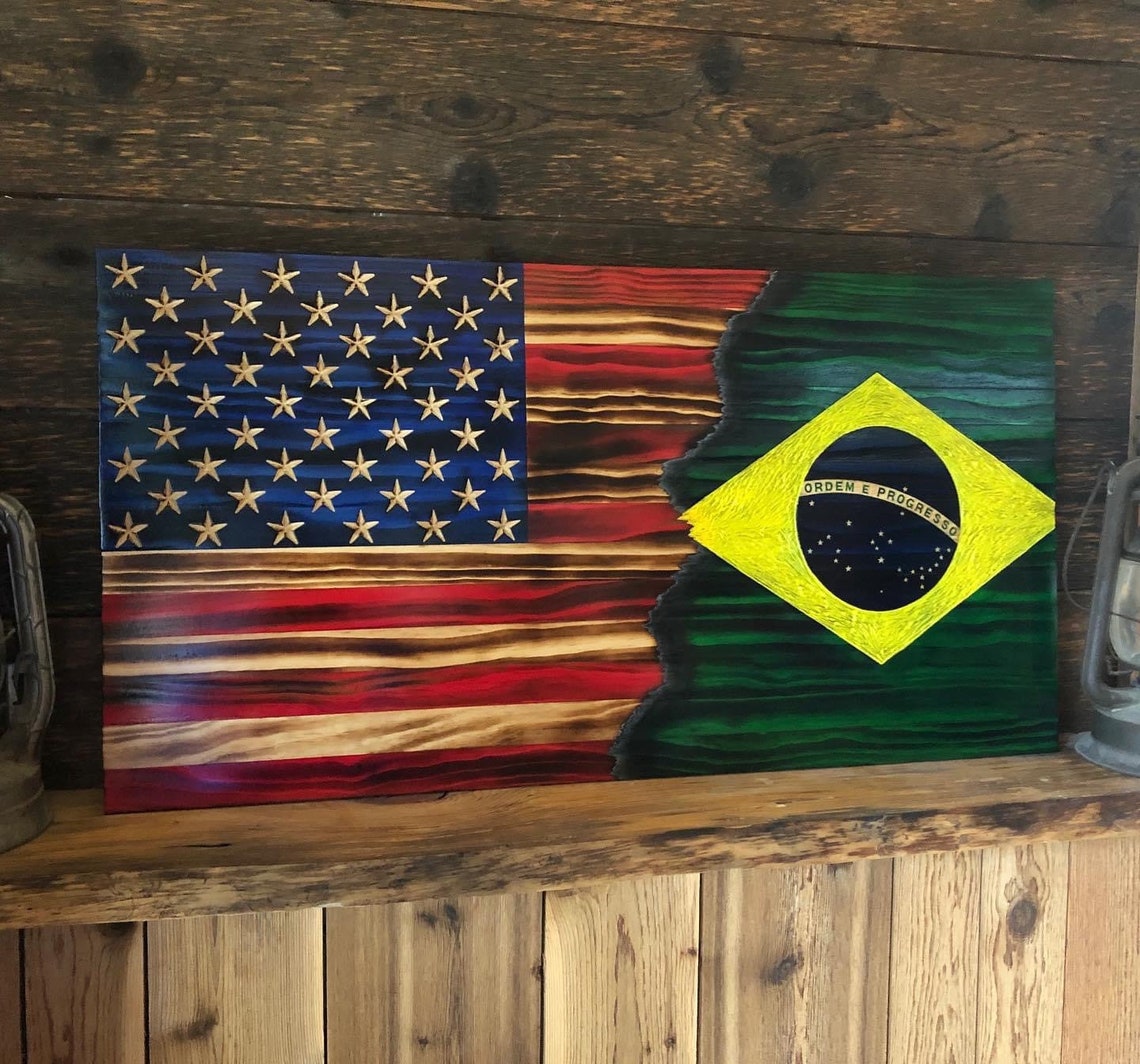 Rustic American Brazil Split Flag - Etsy