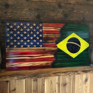 Rustic American Brazil Split Flag - Etsy