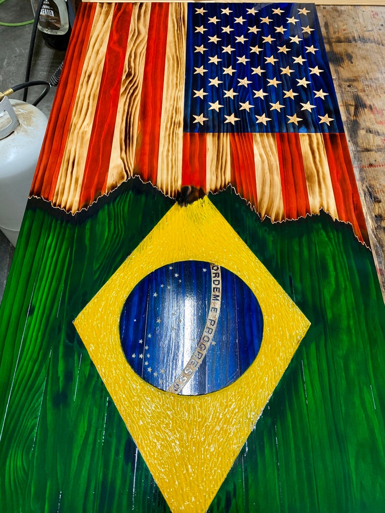 Rustic American Brazil Split Flag - Etsy