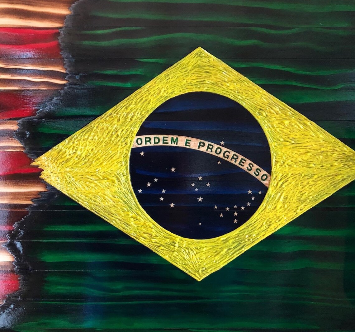 Rustic American Brazil Split Flag - Etsy