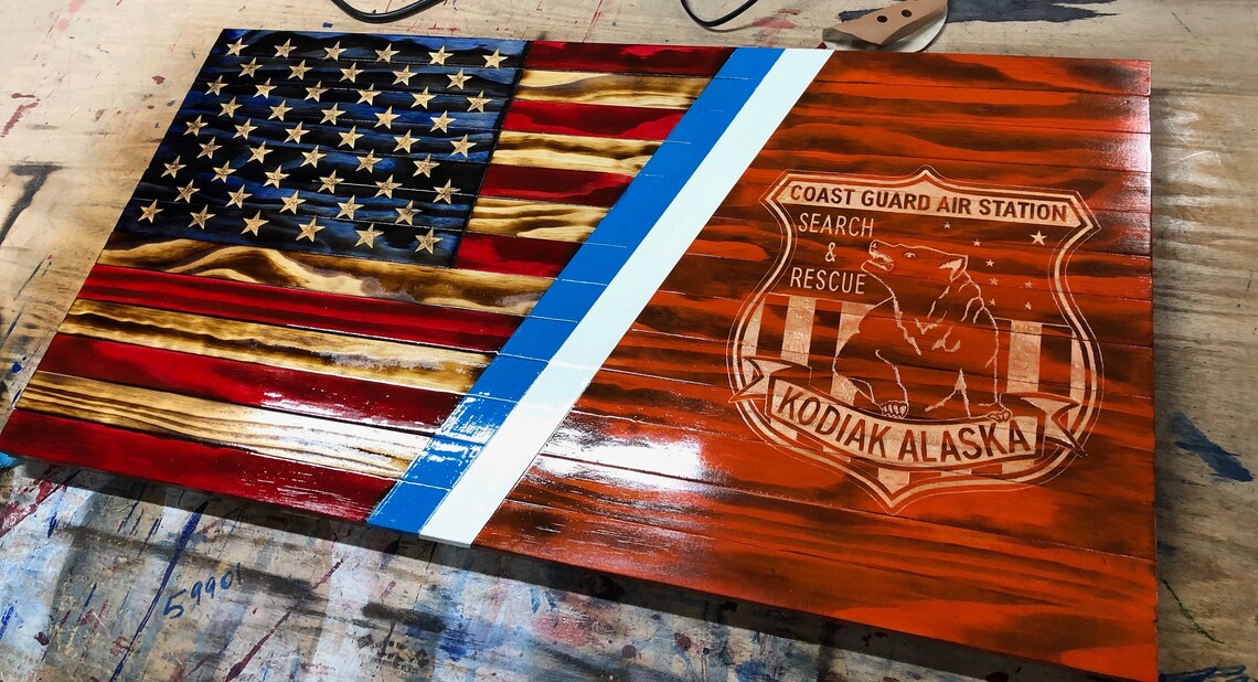 Rustic Flag With Hand Carved Emblem Design | Etsy