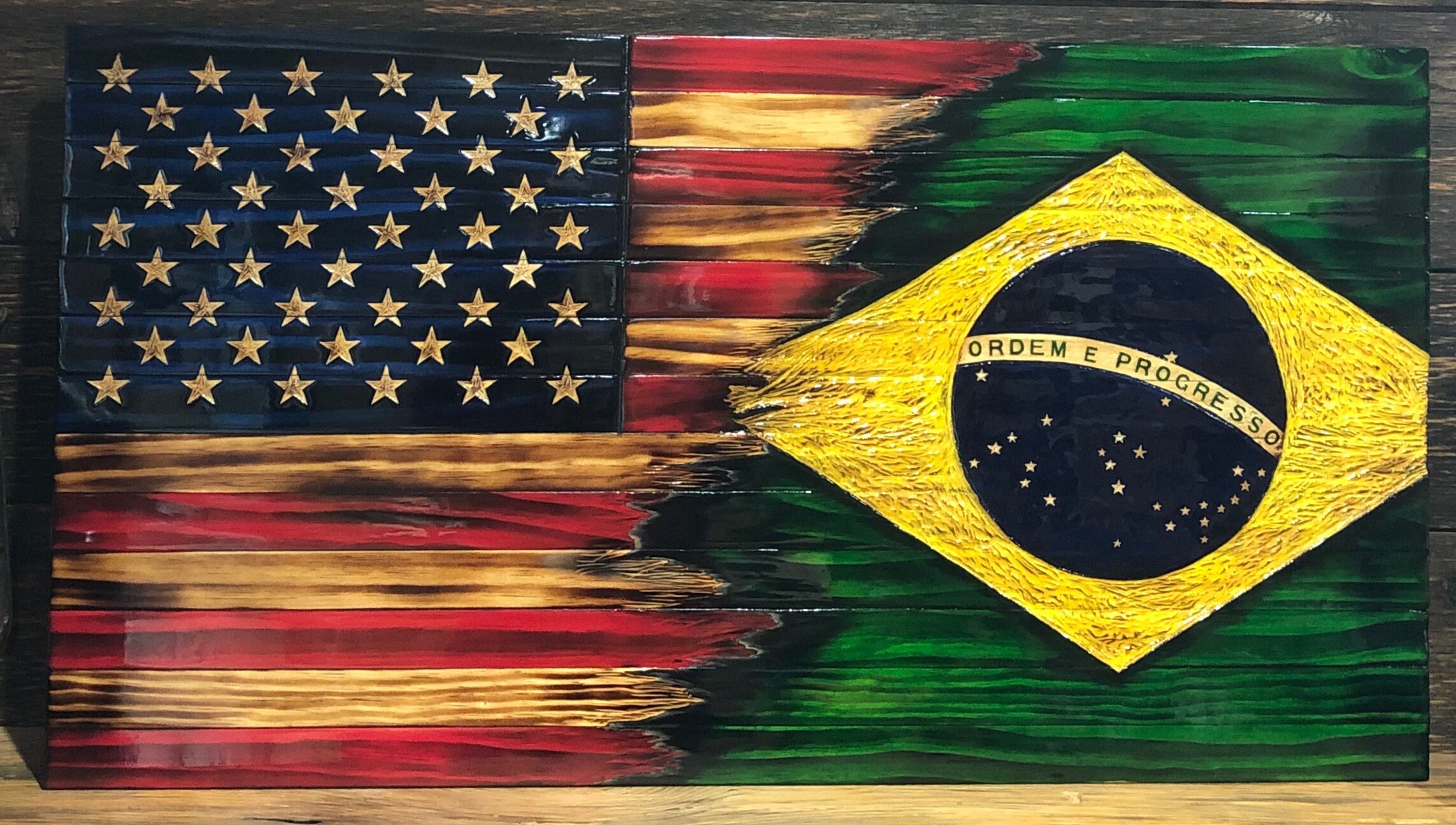 Rustic American Brazil Split Flag - Etsy