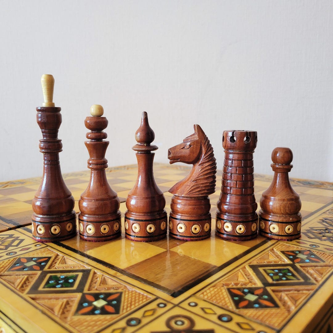 Soviet Wooden Chess Set 80s Beads Hand Carved Vintage USSR Russian ...