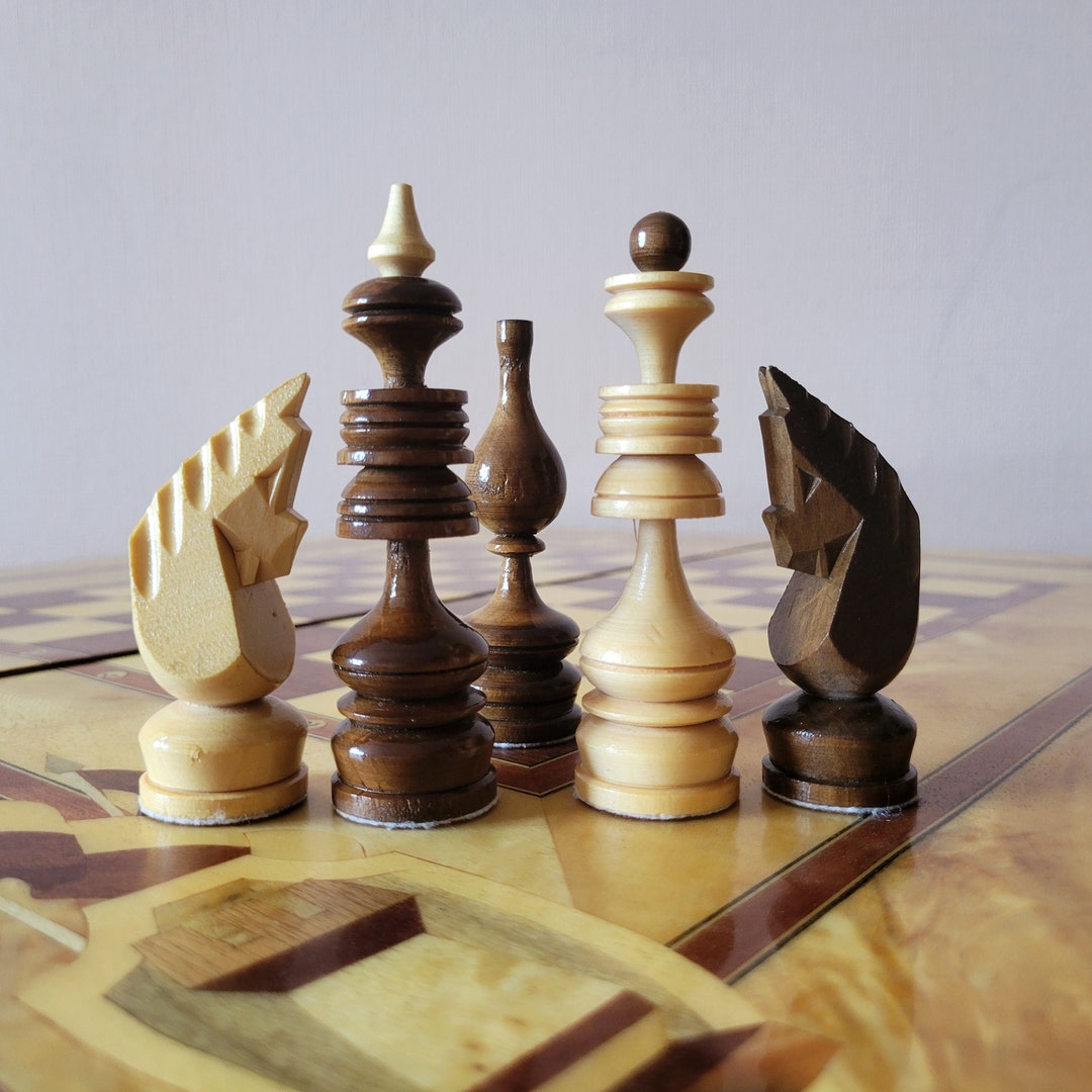Large Soviet Chess Set 80s New Intarsia Vintage Wooden Antique Russian ...