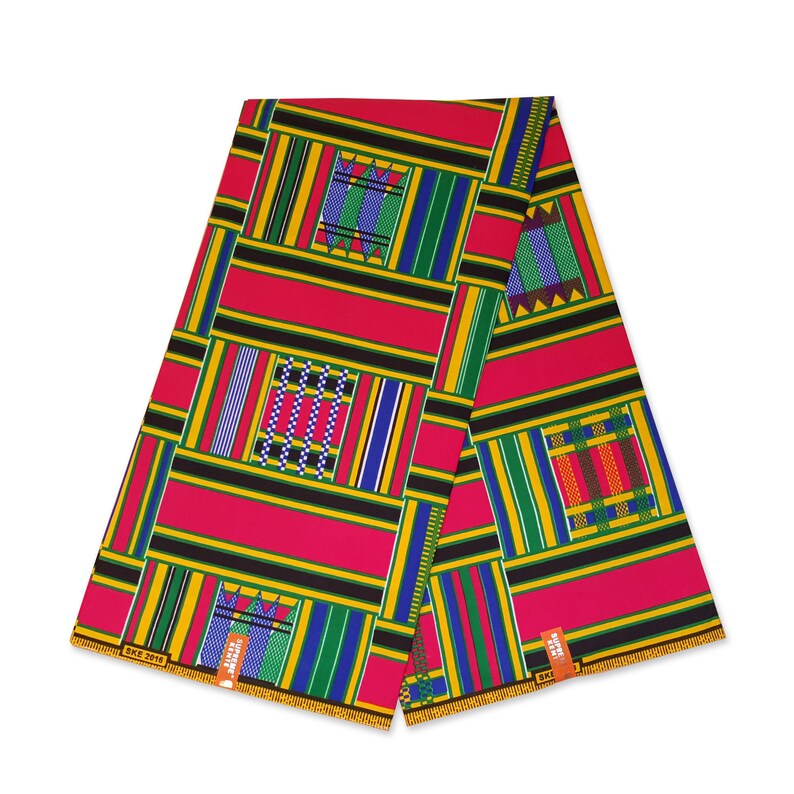 KENTE Fabric African Pink / Yellow Kente ghana cloth print | Etsy