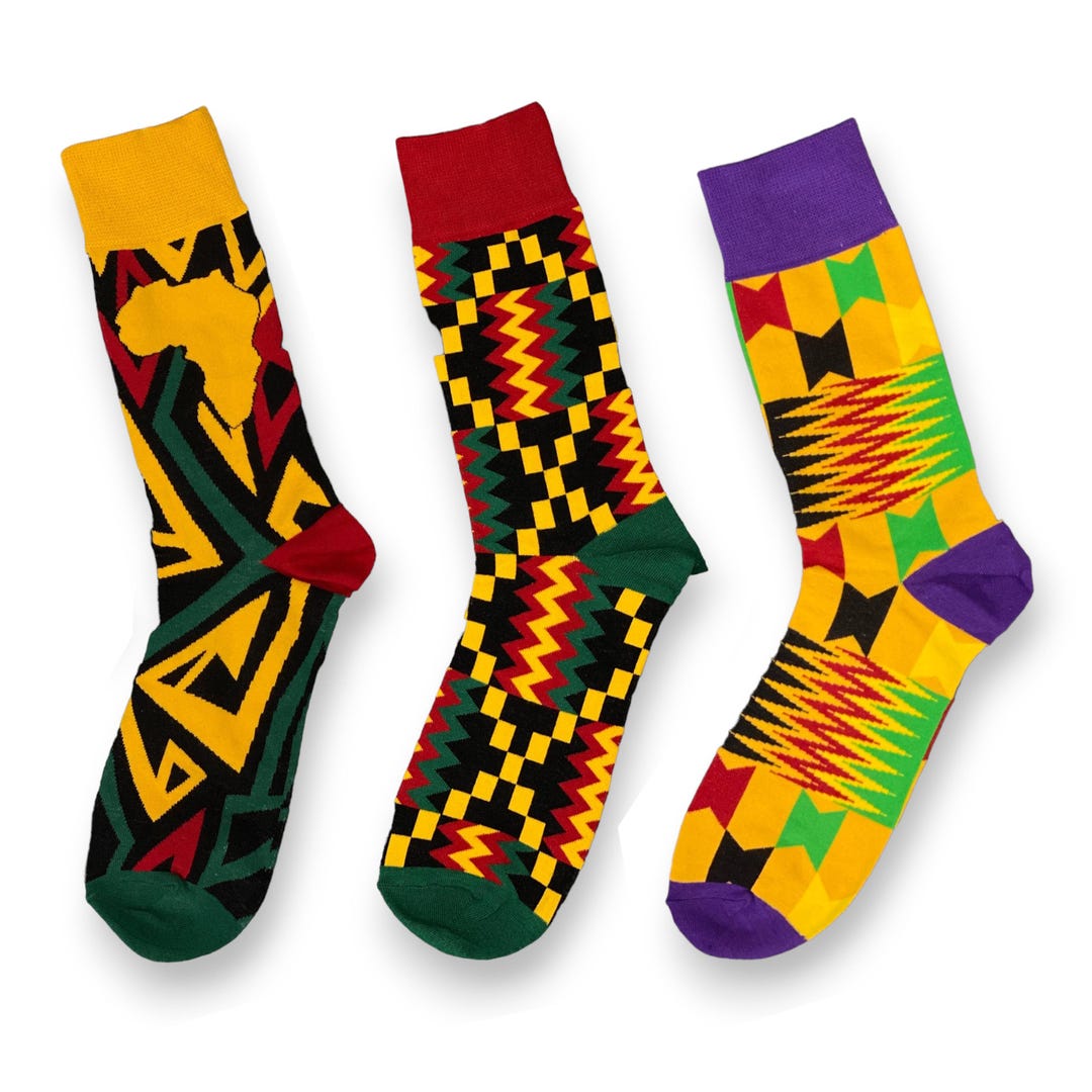 Set of 3 Pairs (OWO) African Socks / Afro Socks / Kente Socks / African ...