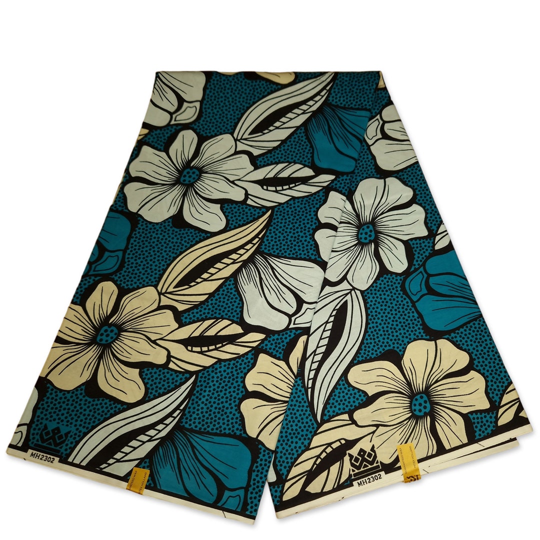African Fabric - Dark Turquoise Flower - Ankara Cotton Wax Print ...