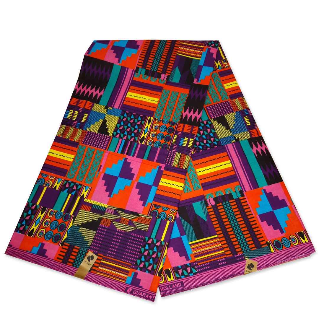 6 Yards African Purple / Pink Kente Print Fabric KENTE Ghana Wax Cloth ...