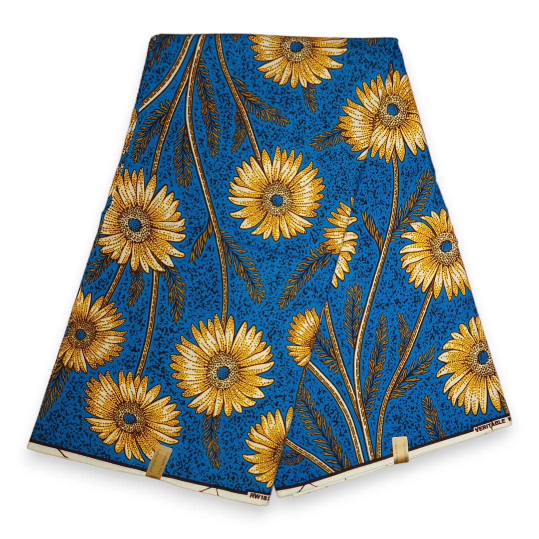 African Wax Print Fabric - Blue Flowers - Ankara Cotton Fabrics ...