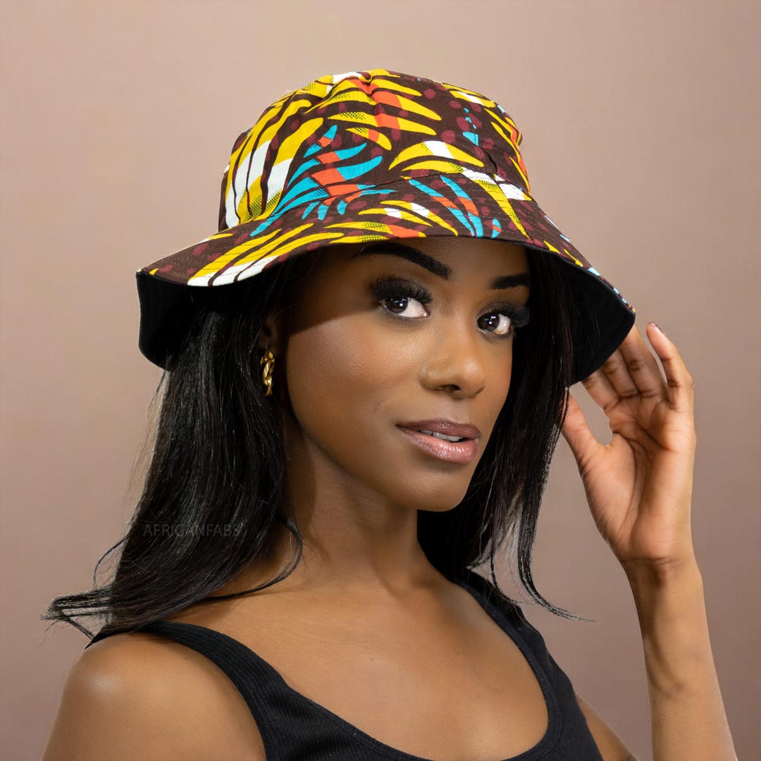 Bucket Hat / Fisherman Hat With African Print - Multicolor Feathers ...