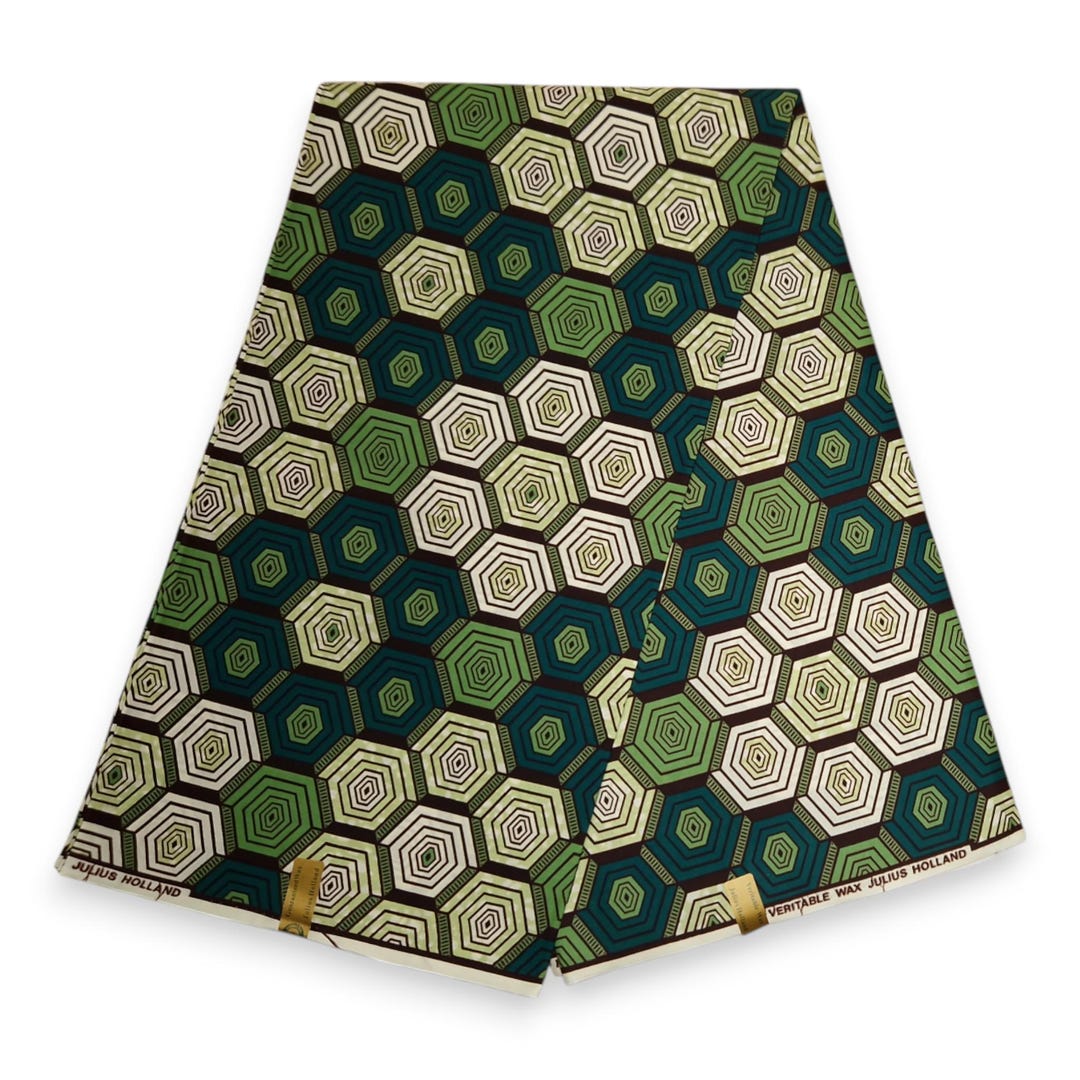 African Wax Print Fabric - Green Hexagon - Ankara Cotton Fabrics ...