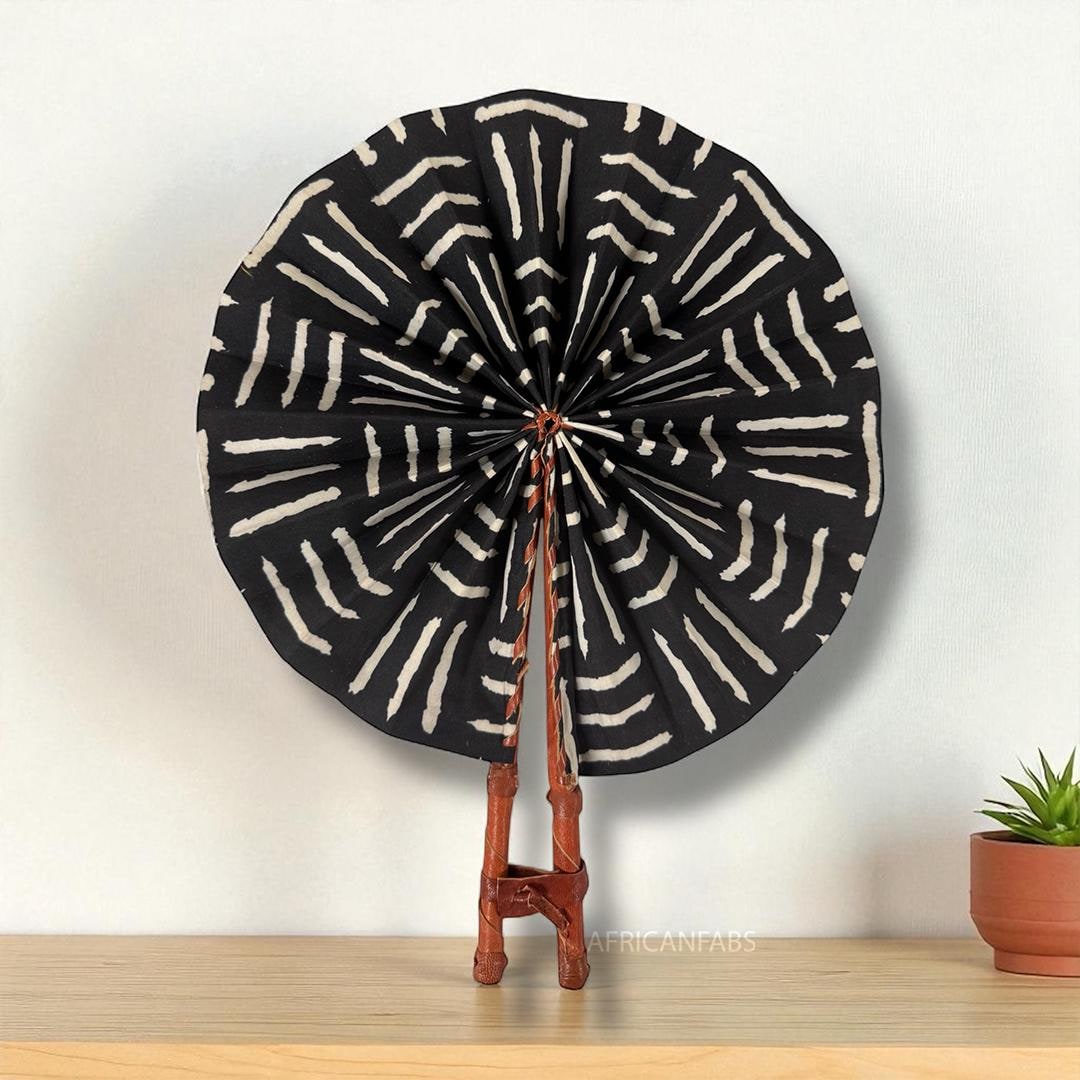 African Hand Fan - Ankara Print Folding Fan - Abena- Black - Wax Print ...