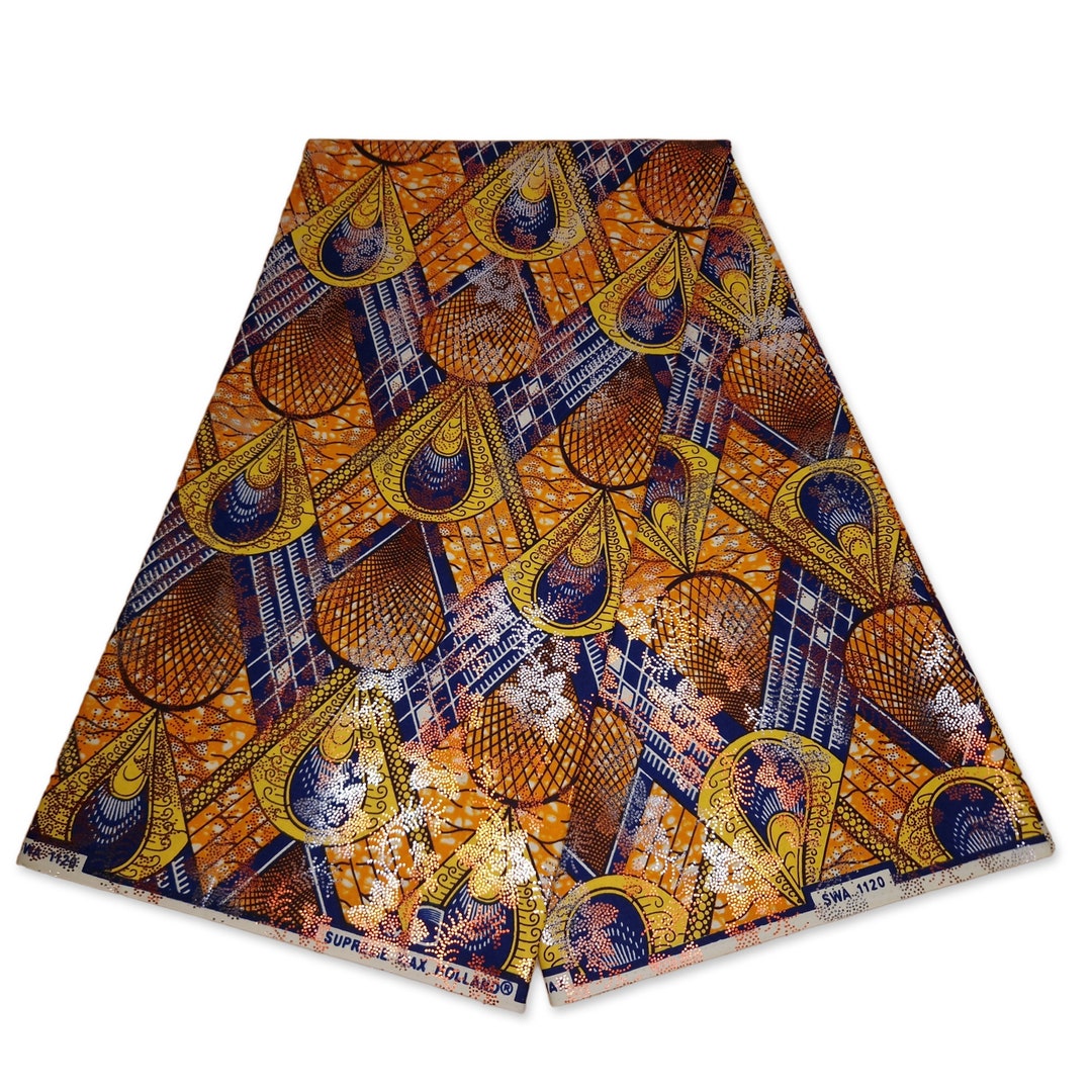 African Fabric Osikani Yellow Orange GOLD Peacock Wax Print Ankara ...