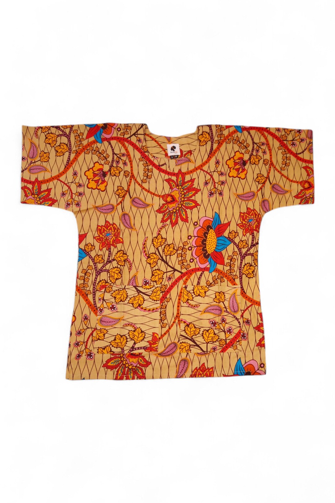 Beige & Orange Botanical Flow Dashiki Shirt / Dashiki Dress - African ...