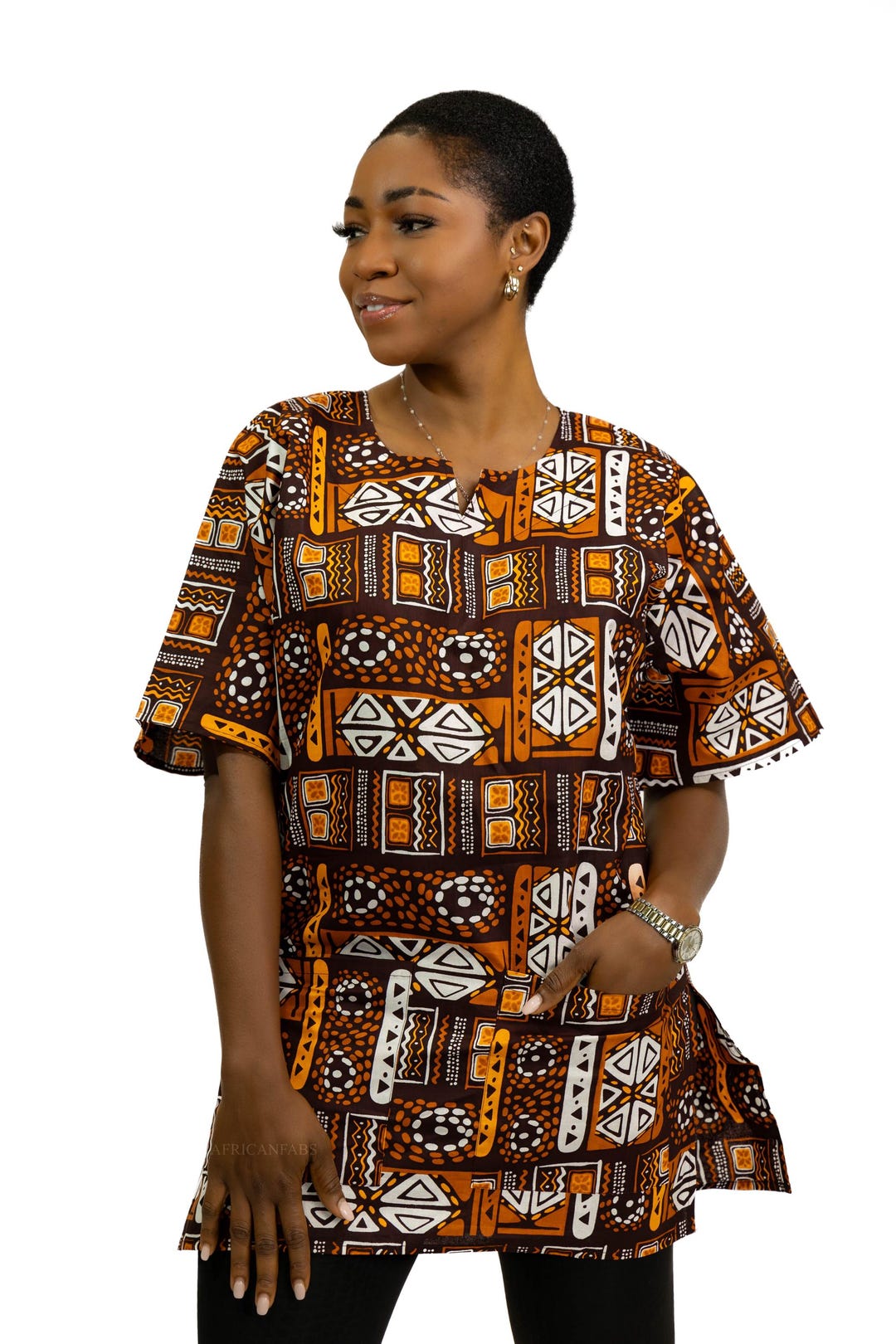 Brown Patterns Bogolan Dashiki Shirt / Dashiki Dress - African Print Top - Unisex - Etsy