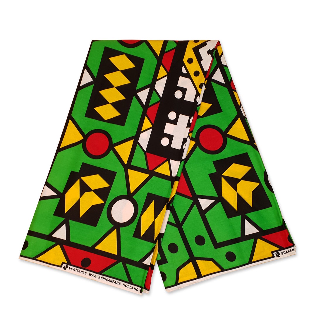 African Green / Yellow / Red SAMAKAKA Fabric - ANGOLAN Print Samacaca ...