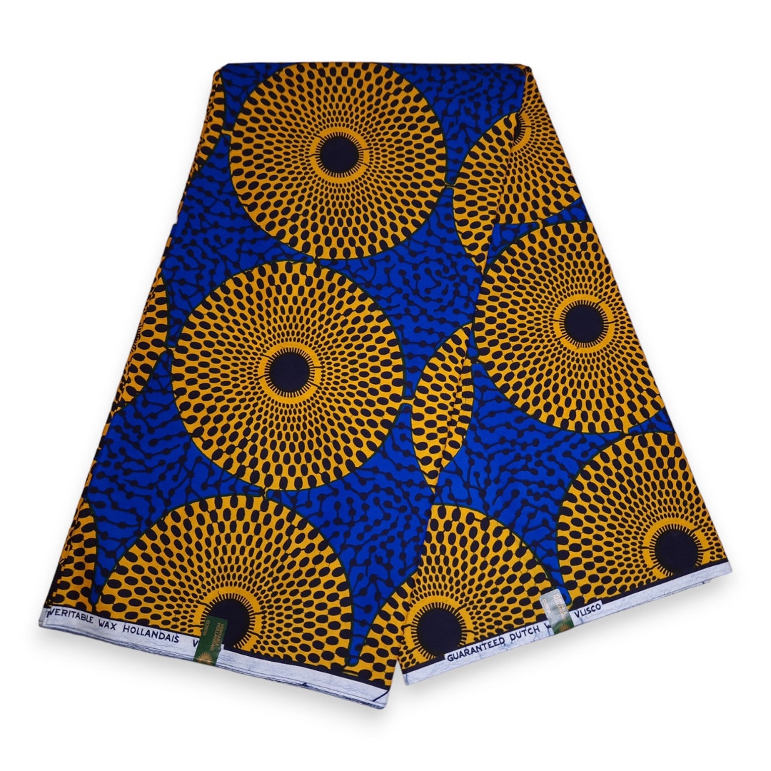 Vlisco Wax Hollandais - Blue / Yellow RECORD- African Wax Print Fabric ...