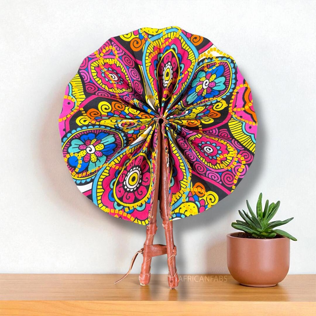 African Hand Fan - Ankara Print Folding Fan - Yaw - Multi Color - Wax ...