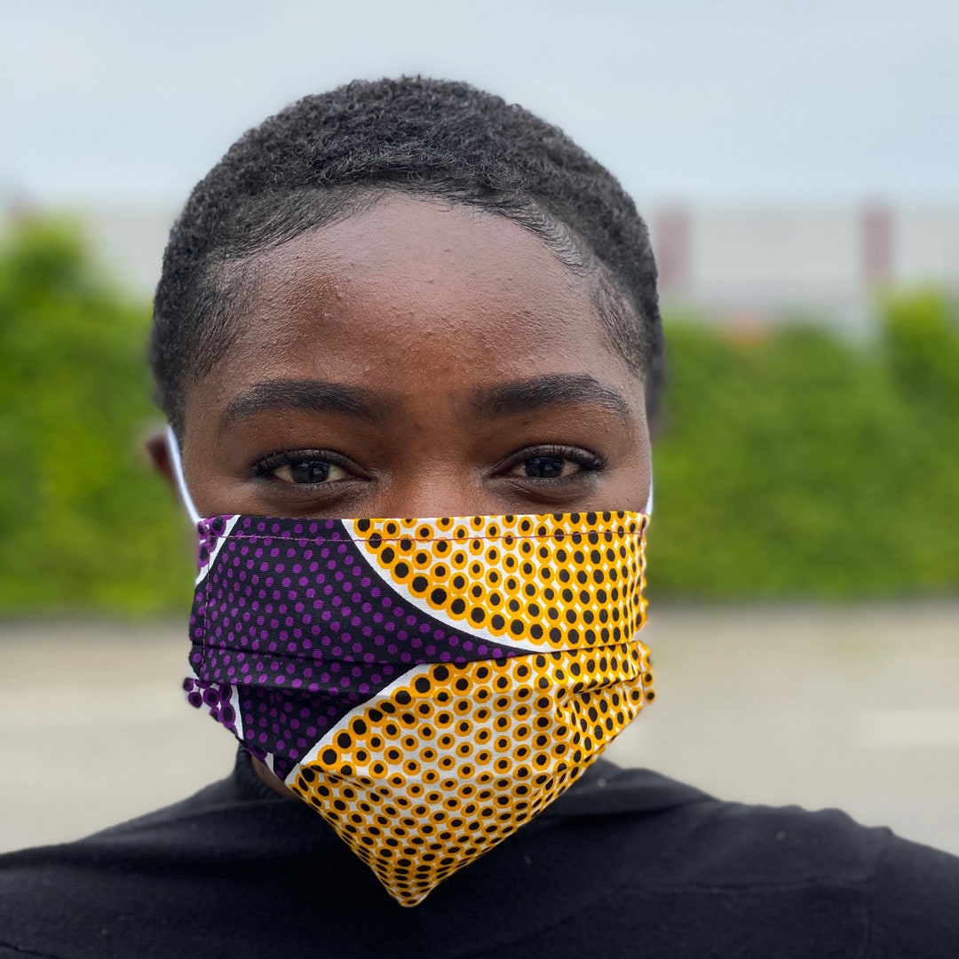 African Print Mouth Mask / Aankara Face Mask - Purple Yellow Circles ...