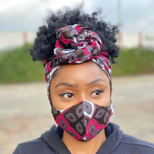 African Headwrap + Face Mask (premium Set) Matching African Print Mouth ...