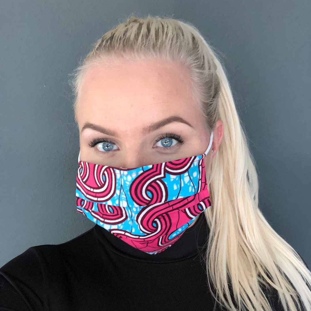 African Print Mouth Mask / Aankara Face Mask - Pink Blue Heraldic ...