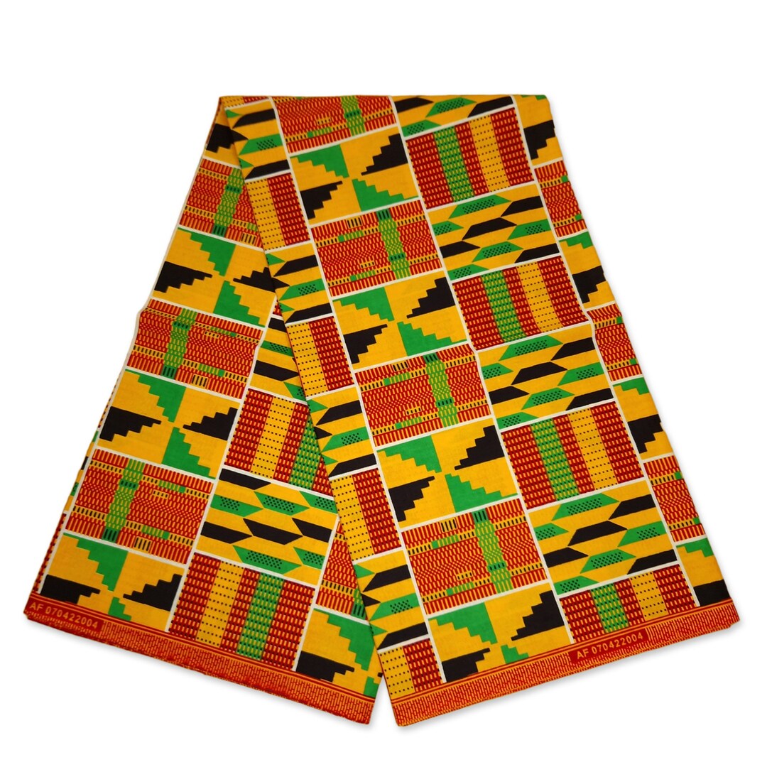 6 Yards - African Green / Yellow Kente Print Fabric KENTE Ghana Wax ...
