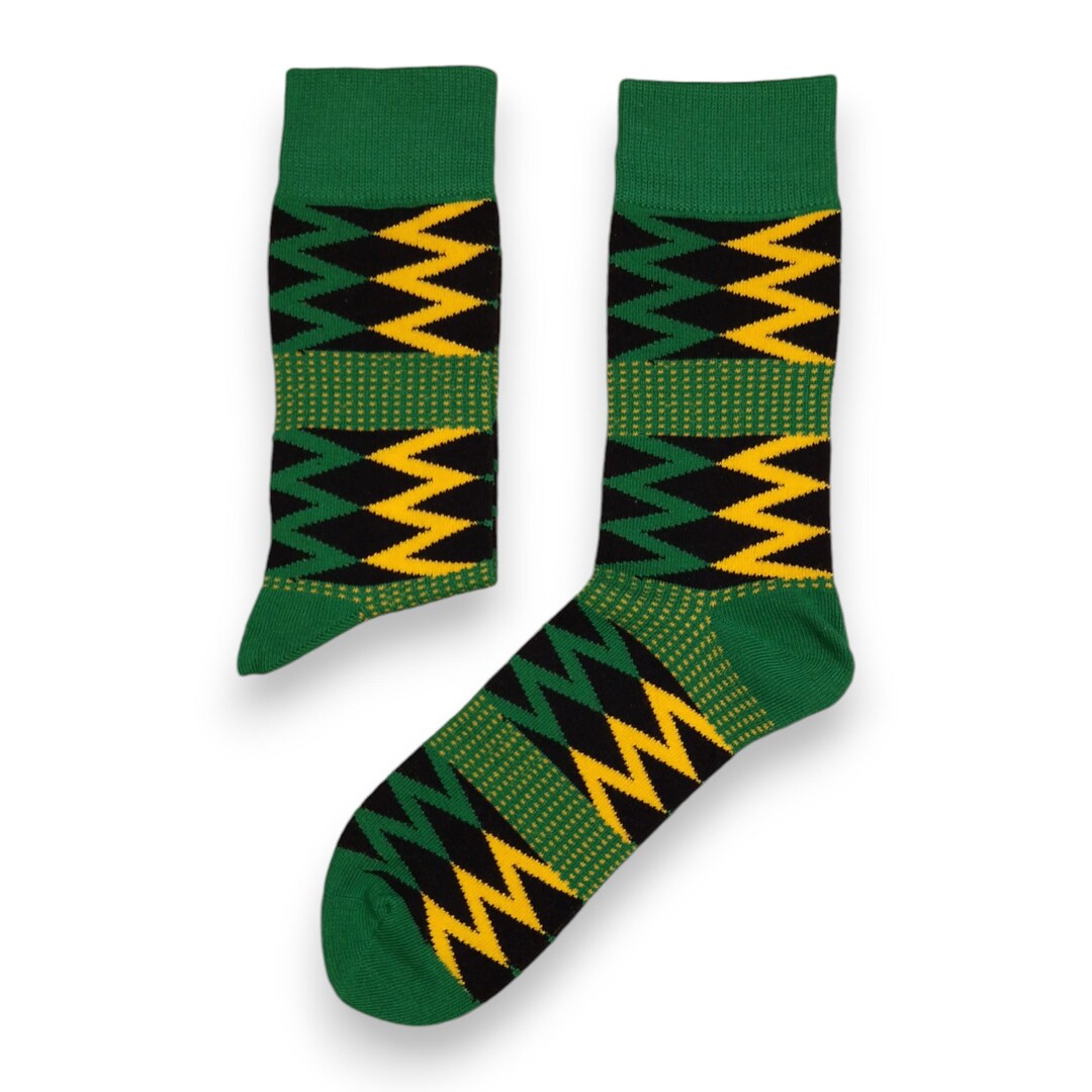 African Socks / Afro Socks / Kente Socks - Green Black - African Print ...