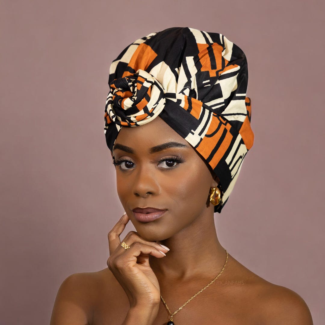Easy Headwrap - Satin Lined Hair Bonnet With Straps - Orange / Black ...