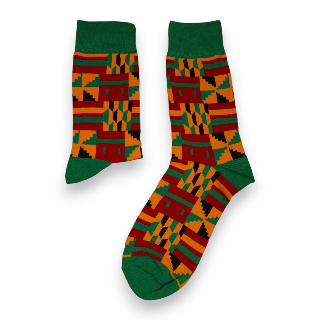 African Socks / Afro Socks / Kente Socks - Green / Orange - African ...