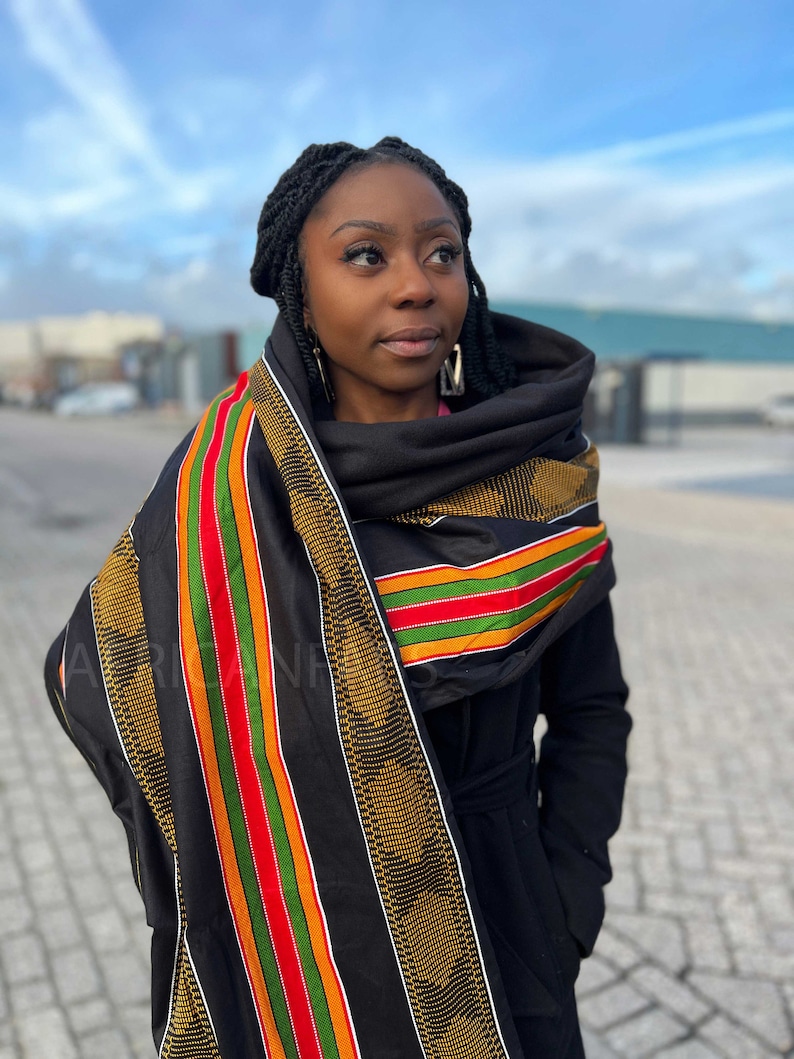African Print Winter Scarf for Adults Unisex - Black Pan African Kente ...