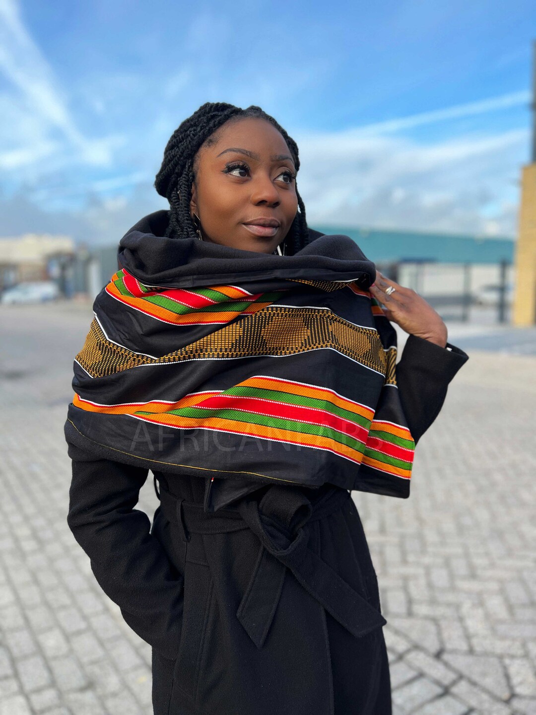 African Print Winter Scarf for Adults Unisex Black Pan African Kente - Etsy