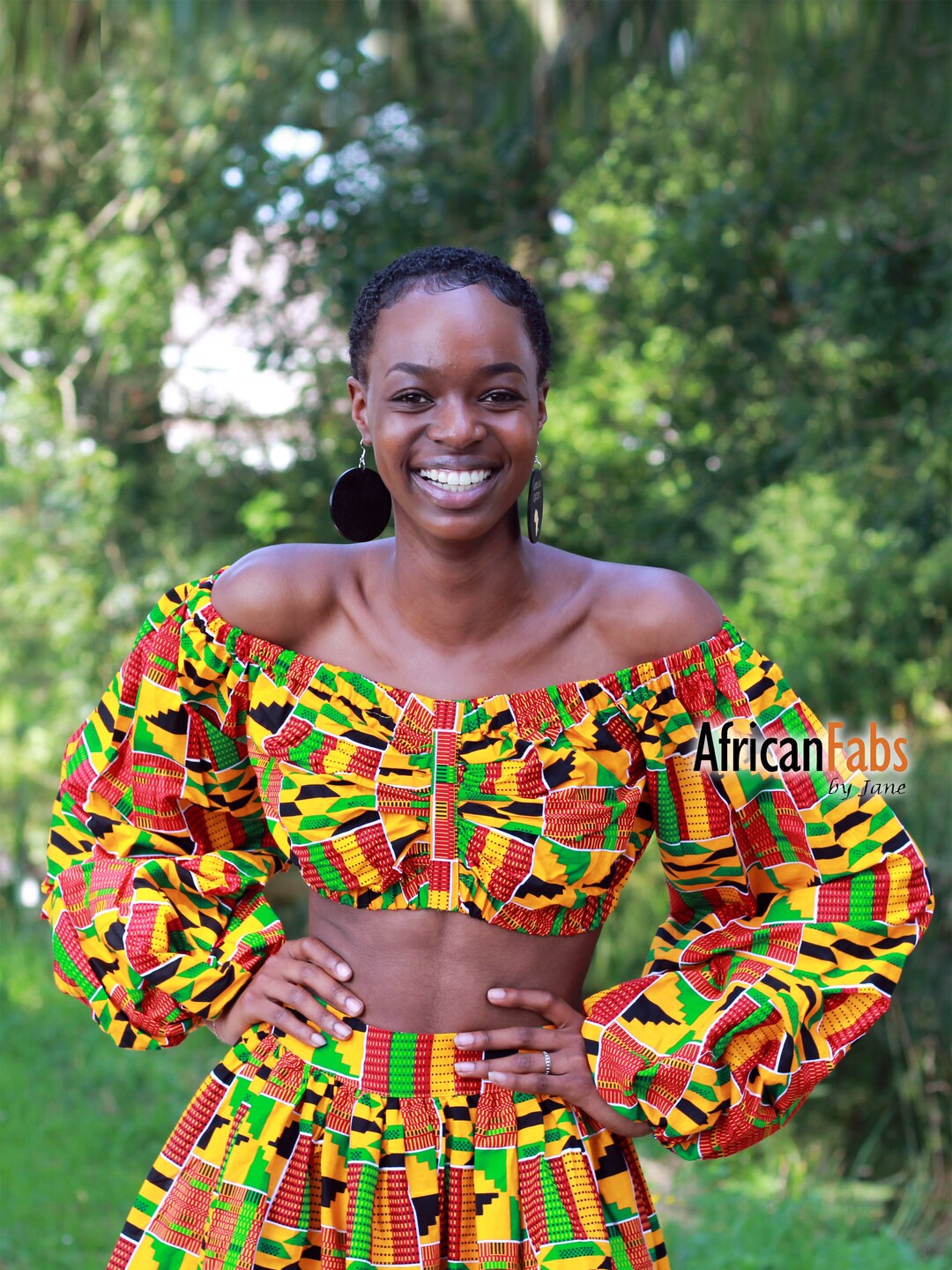 African Print Kente Orange Crop Top long Sleeves Wax Top, Ankara Crop ...