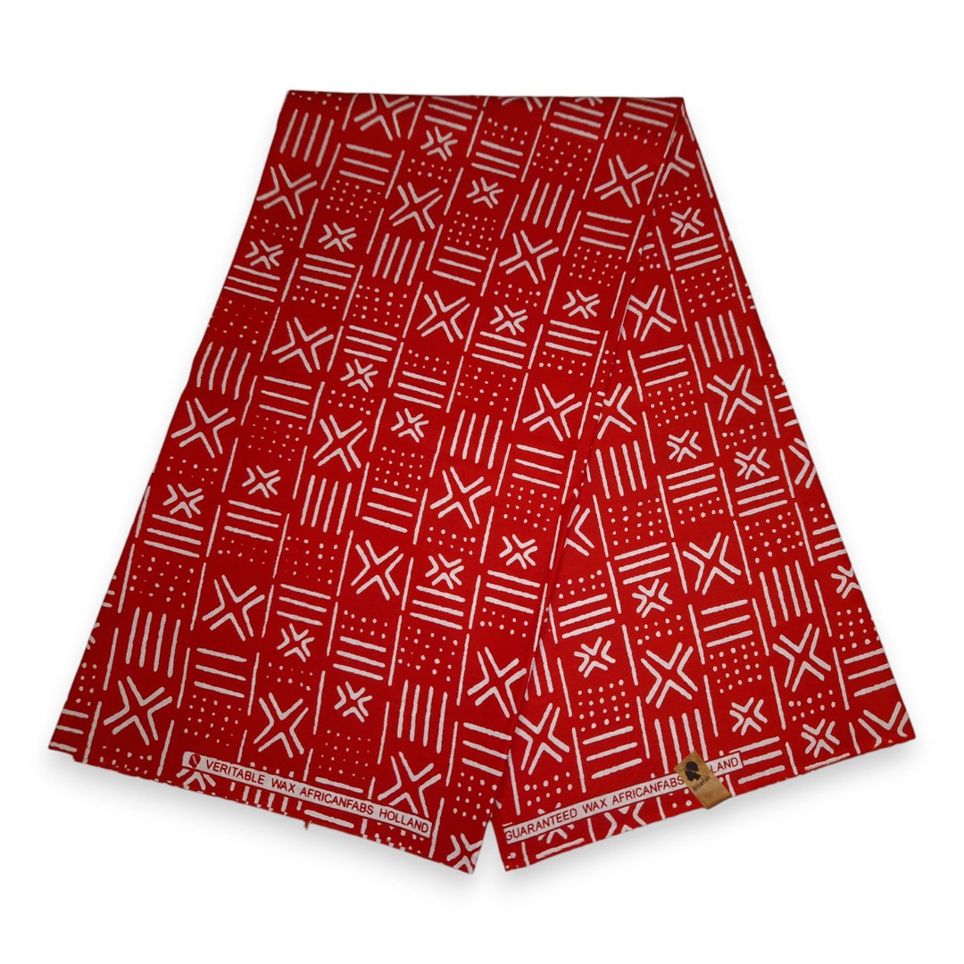 African Red X Bogolan / Mud Cloth Print Fabric AF-3999 - African Print ...