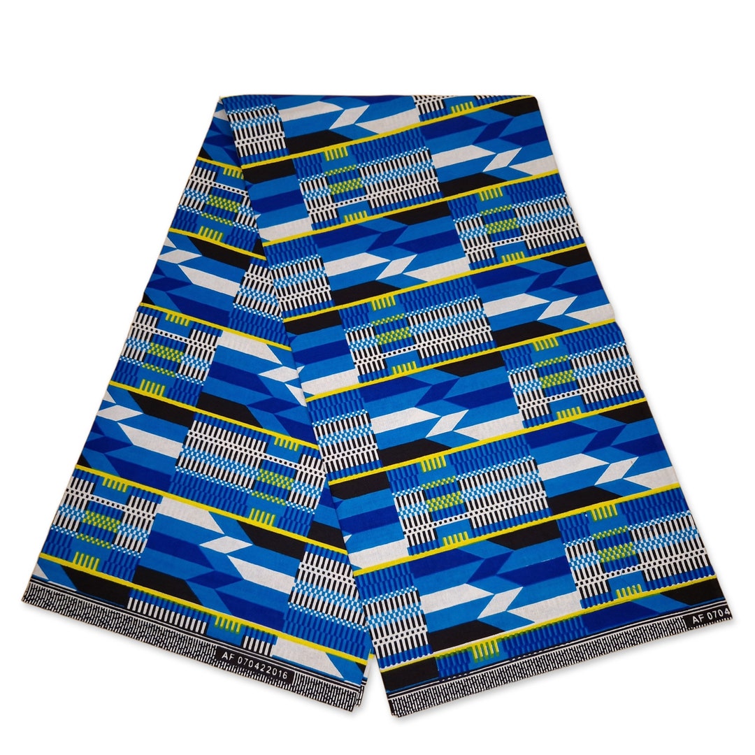 African Blue / White Kente Print Fabric KENTE Ghana Wax Cloth AF-4037 ...