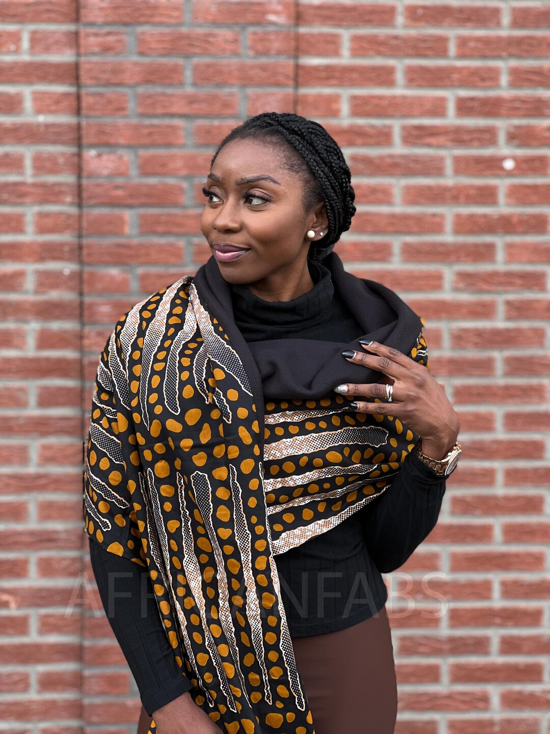 African Print Warm Fleece Winter Scarf for Adults Unisex Black Mud ...