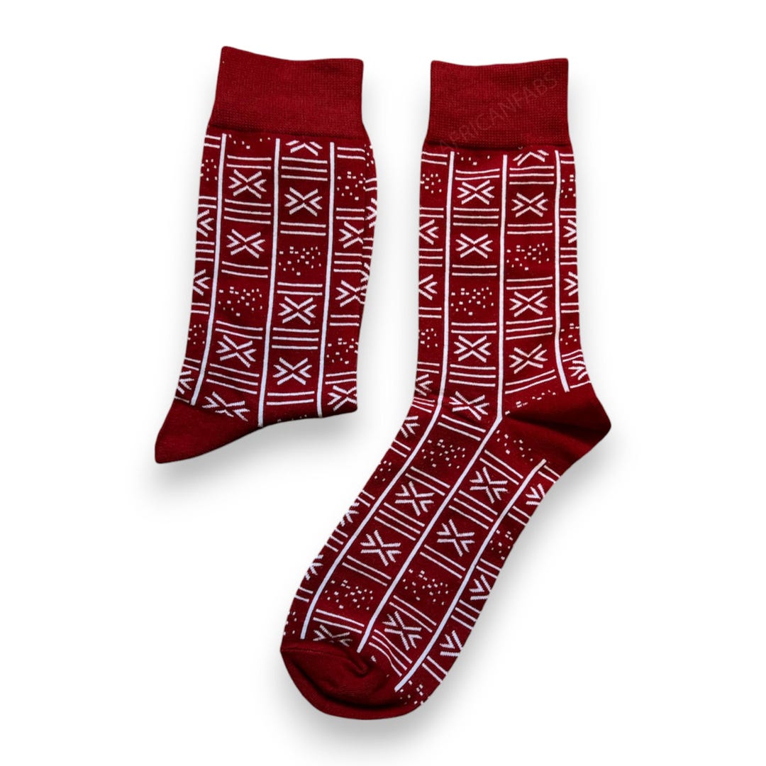 African Socks / Afro Socks / Bogolan Socks Dark Red African Print Socks ...