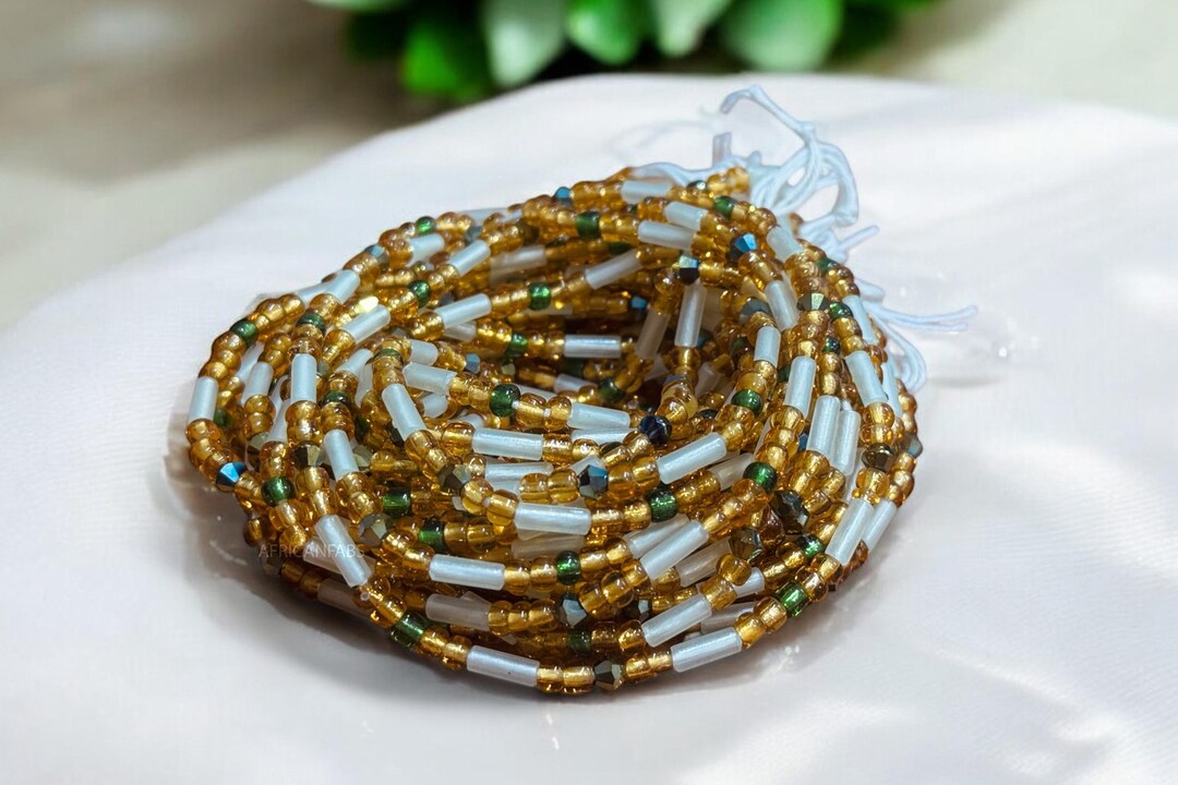 Waist Beads / African Hip Chain - Uche - Gold / White (traditional Non ...