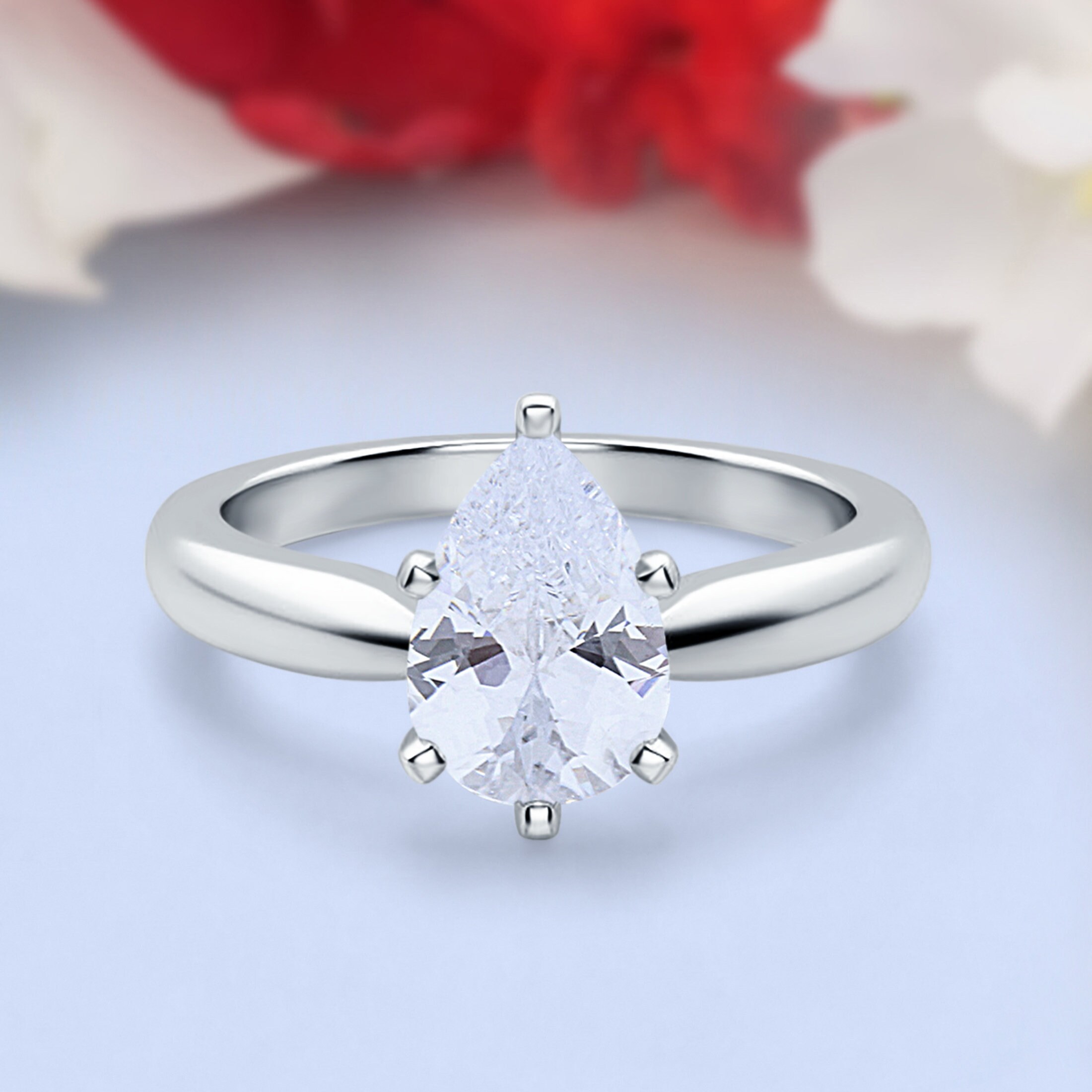 Solitaire Teardrop Pear Wedding Engagement Ring Simulated | Etsy