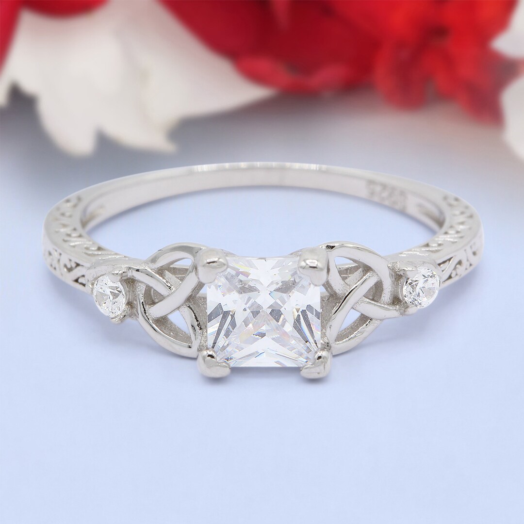 Cushion Cut Celtic Art Deco Engagement Ring Sides Round Simulated ...