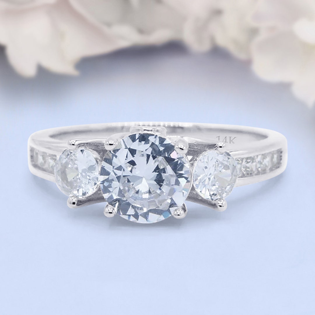 14K Solid Gold Vintage Engagement Bridal Ring Round 0.84CT Diamond CZ ...