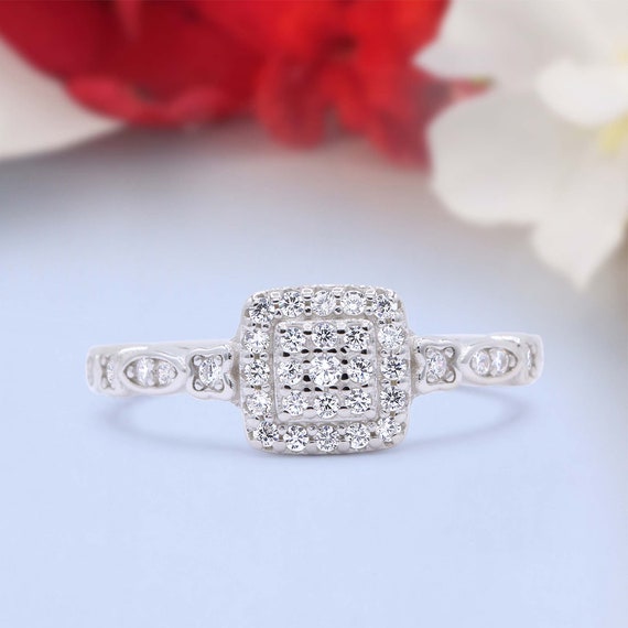 Square Halo Art Deco Wedding Engagement Bridal Ring Round | Etsy