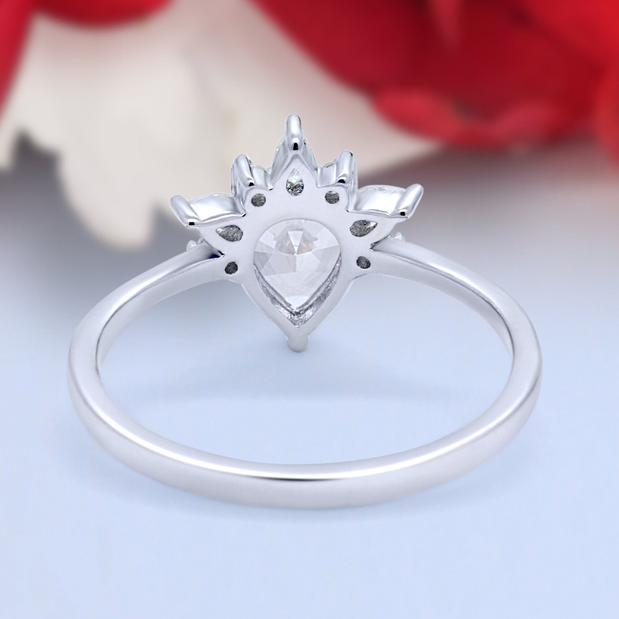 Art Deco Teardrop Wedding Engagement Bridal Ring Vintage Pear Round ...