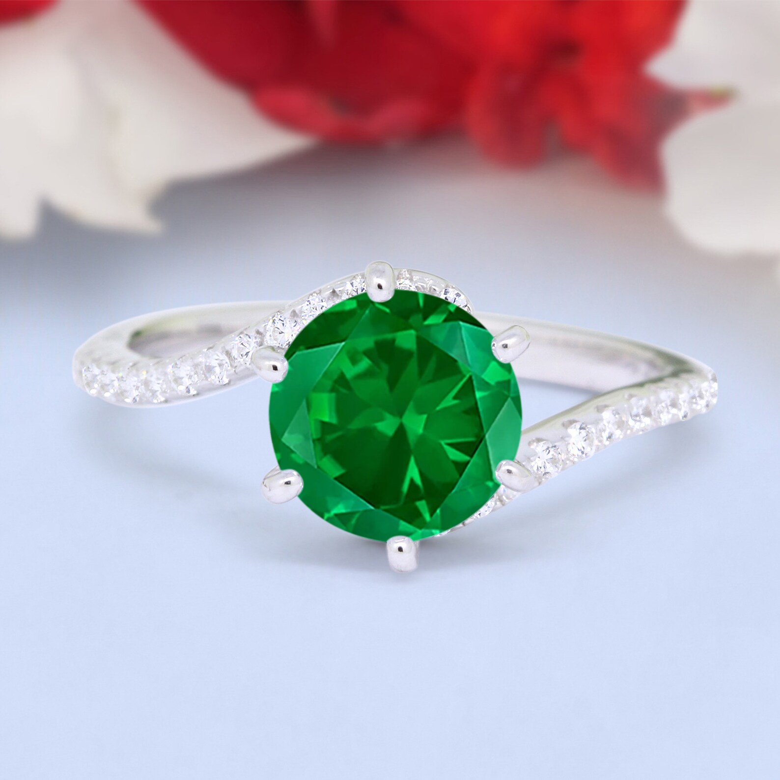 Art Deco Wedding Bridal Engagement Ring Round Simulated - Etsy