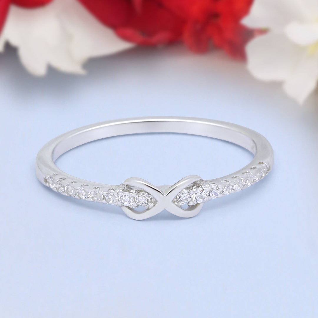 Petite Dainty Infinity Ring Round Shape Simulated Diamond 925 Sterling ...