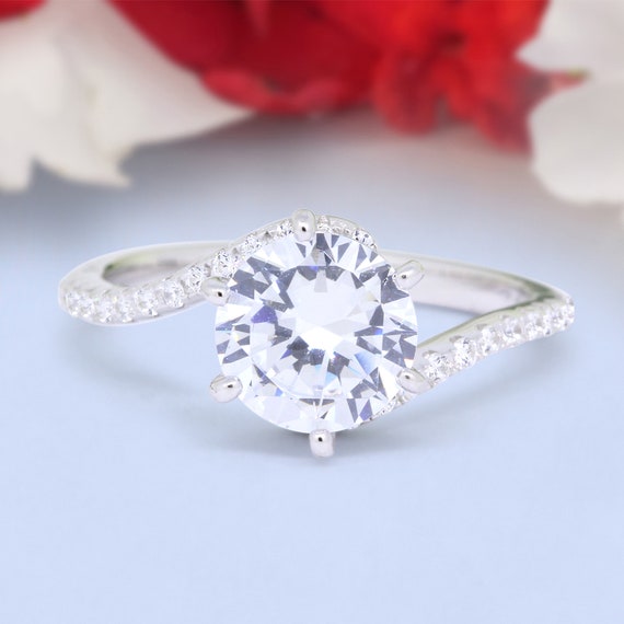 Art Deco Wedding Bridal Engagement Ring Round Simulated - Etsy