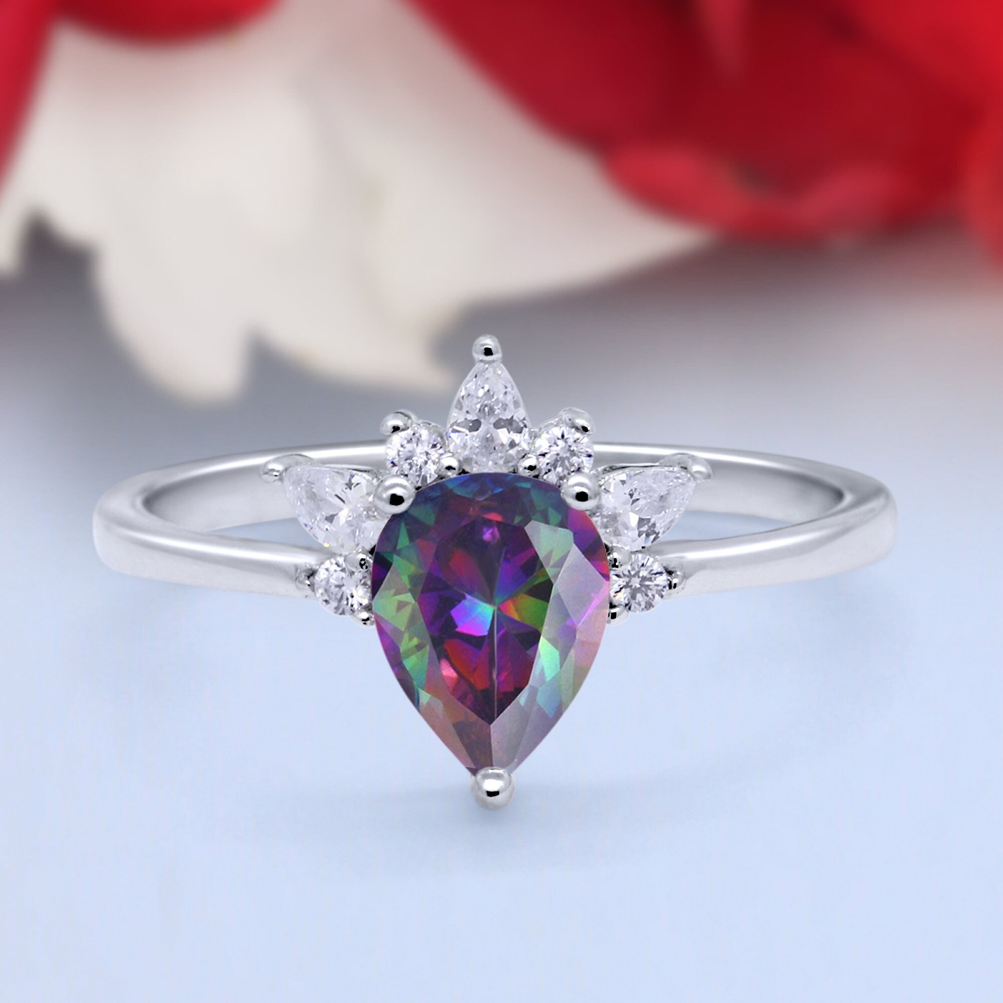 Art Deco Teardrop Wedding Engagement Bridal Ring Vintage Pear Round ...
